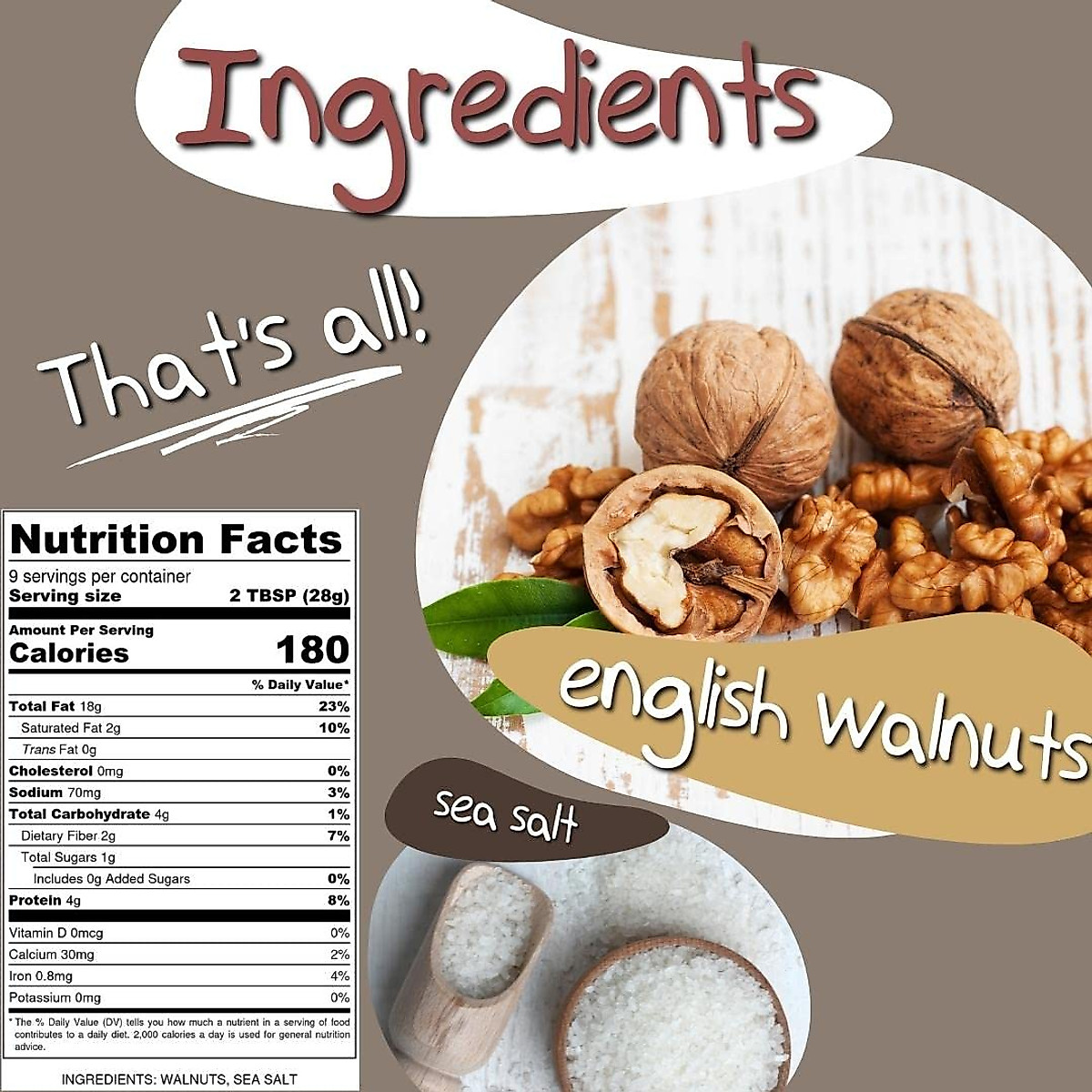 Crazy Go Nuts Walnut Butter - Plain w/ Sea Salt - Healthy Snacks, Keto, Vegan, Low Carb, Gluten Free, Superfood - Natural, Non-GMO, ALA, Omega 3 Fatty Acids, Good Fats and Antioxidants - 9.25 oz (1-Pack)