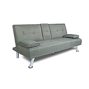 FANYE Modern Cozy Futon Sofabed Soft Upholstery Loveseat, Light Grey
