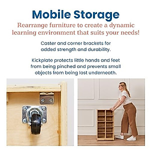 ECR4Kids 10 Cubby Tray Cabinet with Scoop Front Storage Bins, 5x2, Natural, Classroom Furniture, Clear