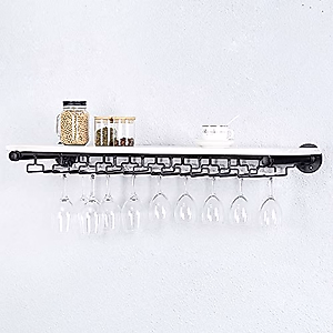 OLDRAINBOW Industrial Pipe Shelving Hanging Stemware Racks,Rustic Wall Mounted Wine Rack with 8 Glass Holder,Steampunk Iron Floating Bar Shelves Stemware Holder,36in Metal Real Wood Shelf Wall Shelf