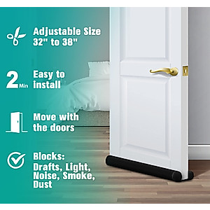MAXTID Under Door Draft Blocker Black Door Draft Stopper 38" Noise Reducer Breeze Light Cold Air Guard Sound Proof Door Sweep 32" 36" 38" Weather Stripping Door Bottom Seal Insulation Strip Gap Filler