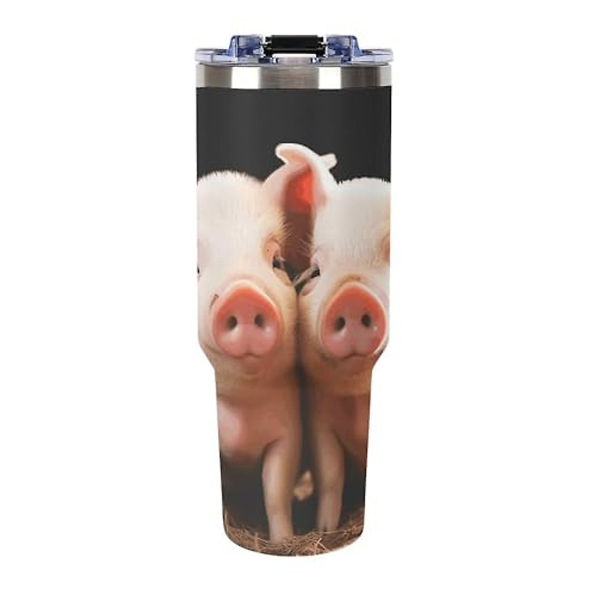 LLUTSNTH 40 Oz Vacuum Tumbler with Violet Handle Leakproof Insulated Tumbler Cute Pigs Stainless Steel Travel Mug with Lid And Straw Coffee Cup Cute Water Bottles Cup Holder Friendly