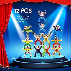 Xylolin Wooden Circus Clowns Stacking Toys, Jester Balance Blocks Game for Kids, Toddler Wood Toy Stacking and Balancing Blocks Set