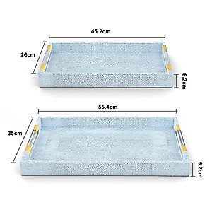 Sophinique Large Ottoman Tray, Blue, Wooden with Acrylic Handles, Faux Leather, Rectangular, 55.4cm x 35cm x 5.2cm