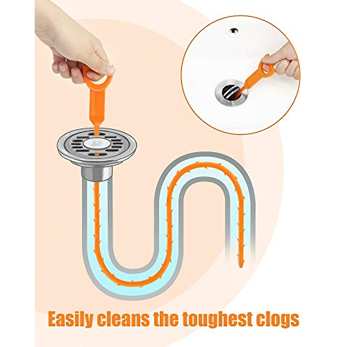 Oanie 6 Pack 25 Inch Drain Clog Remover Tool, Drain Hari Cleaner Tool, Hair Cather Shower Drain Tool, Drain Auger Hair Cleaning Tool for Shower Kitchen Sink Bath Tub Bathroom, Sink Snake Hair Remover