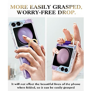 Vowodu Marble Case for Samsung Galaxy Z Flip 5 Case with Ring, [Precise Camera Protection]+[1*Screen Protector], Wireless Charging Anti-Scratch Shockproof Case for Z Flip 5 5G (Blue Purple)