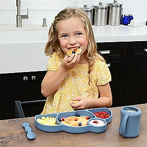 PrimaStella Silicone baby & toddler plate, baby led weaning supplies - Easy-reach design for self-feeding (Plum Pink Purple)