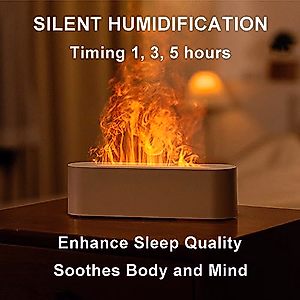 YALEDI Fireplace Flame Diffuser, Aromatherapy Essential Oil Diffuser, 150ml Cool Mist Ultrasonic Humidifier for Bedroom,Office,Home,Yoga, Timer & Auto Shut-Off, Colorful Night Light (White)