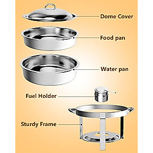 Halamine 2 Packs Round Chafing Dish Buffet Set 5 Quart Stainless Steel Chafer for Catering, Chafers and Buffet Warmers Sets w/Water Pan, Food Pan, Fuel Holder and Lid for Event Party Holiday