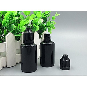 UPSTORE 30ml/1oz Black Plastic Refillable Empty Dropping Refueling Bottles Eye Liquid Squeezable Dropper Vials Sample Packing Storage Holder Container with Safety Screw Cap And Removable Plug (50PCS)