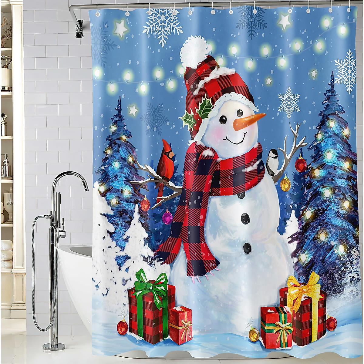 BIVINAR Christmas Shower Curtain, White Winter Forest Snowfall Bathroom Shower Curtain, Natural Xmas Pine Tree Fabric Bathroom Curtain Decor, 72 × 72 Inch
