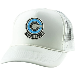 ALLNTRENDS Adjustable Trucker Hat Capsule Corp Embroidered Mesh Baseball Cap Adult Graphic Anime Hats (White)