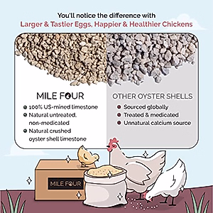 Mile Four | Oyster Shell for Strong Chicken Eggshells | 100% US Mined Limestone | Organic, Natural Crushed Oyster Shell Limestone for a Calcium Boost | Strong Eggshells & Healthier Chickens | 50 lbs.