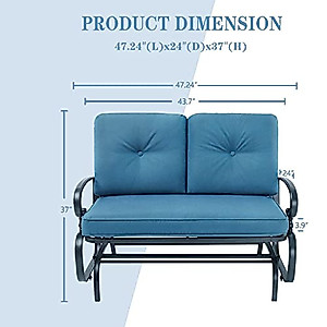Incbruce Outdoor Rocking Chair with Cushion Glider Bench for 2 Person, Seating Loveseat Steel Frame for Porch, Patio, Garden (Peacock Blue)