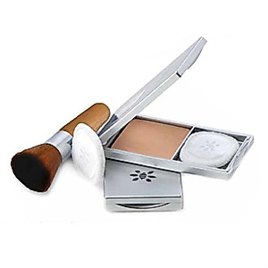 Honeybee Gardens Refillable Pressed Mineral Powder Foundation Compact with Puff & Mirror, Empty Customizable Makeup Kit, Travel-Friendly Luxury