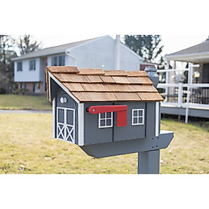 Wood Mailbox with Cedar Shake Roof and Magnetic Latch - Choose Your Color (Grey & Cedar Shake & White)
