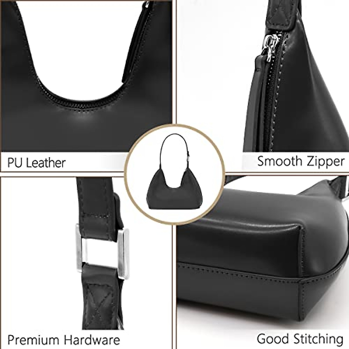 PS PETITE SIMONE Small Black Shoulder Bag Purse for Women Everyday Black Purse Hobo Bag Crescent Bag