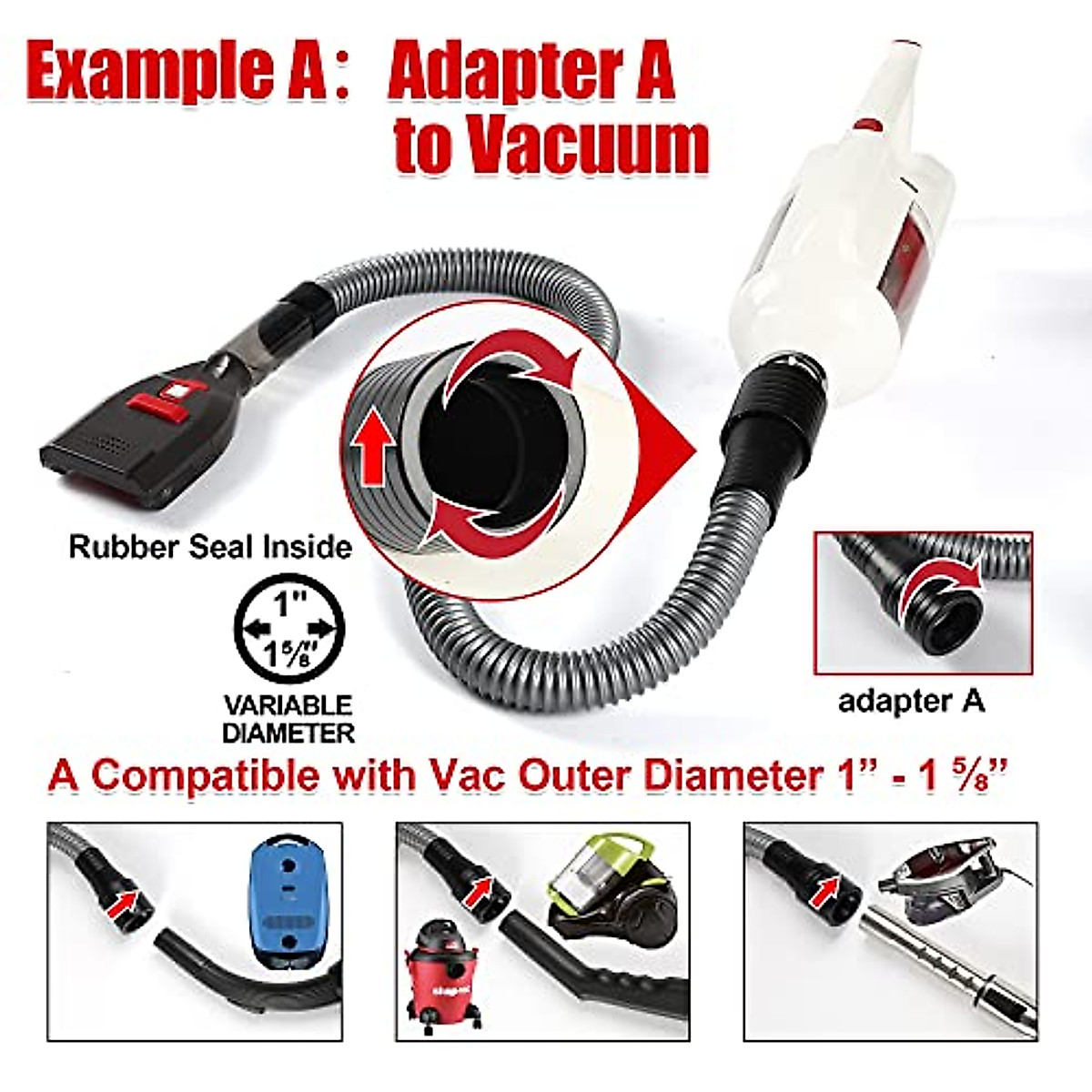 Portek Dog Hair Brush Vacuum Attachment for Most Vacuums, Pet Shedding Grooming Tool, Great for Dog Undercoat Removal, Deshedding Groomer, Extension Hose with Universal Adapters