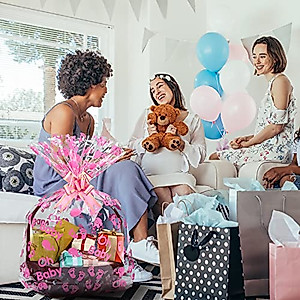 12 Pcs Extra Large Baby Shower Basket Bags with 10 Bows Ribbon 28 x 40 Inch Large Cellophane Bags Baskets Empty Bags Jumbo Cellophane Wrap for Gift, Presents, Baby Shower (Pink Elephant Patterns)