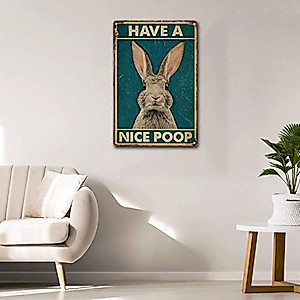 Tin Sign Rabbit Bathroom Restroom Wall Tin Sign Retro Style Easter decorations 8x12inch