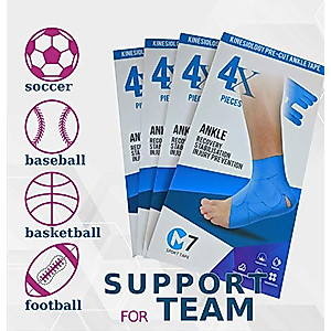 M7 Sport Kinesiology Ankle Tape for Ankle Sprain and Injury Recovery, Kt Tape for Ankle, Pain Relief Therapeutic Tape, Plantar Fasciitis, Waterproof, Eases Swelling (Beige, 4-Pack)