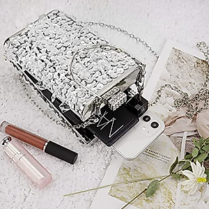 Silver Clutch Purses for Women Evening, Sequins Rhinestone Beaded Bags with Removable Silver Chain, Glitter Crossbody Handbag for Wedding Party Cocktail Bridal Prom