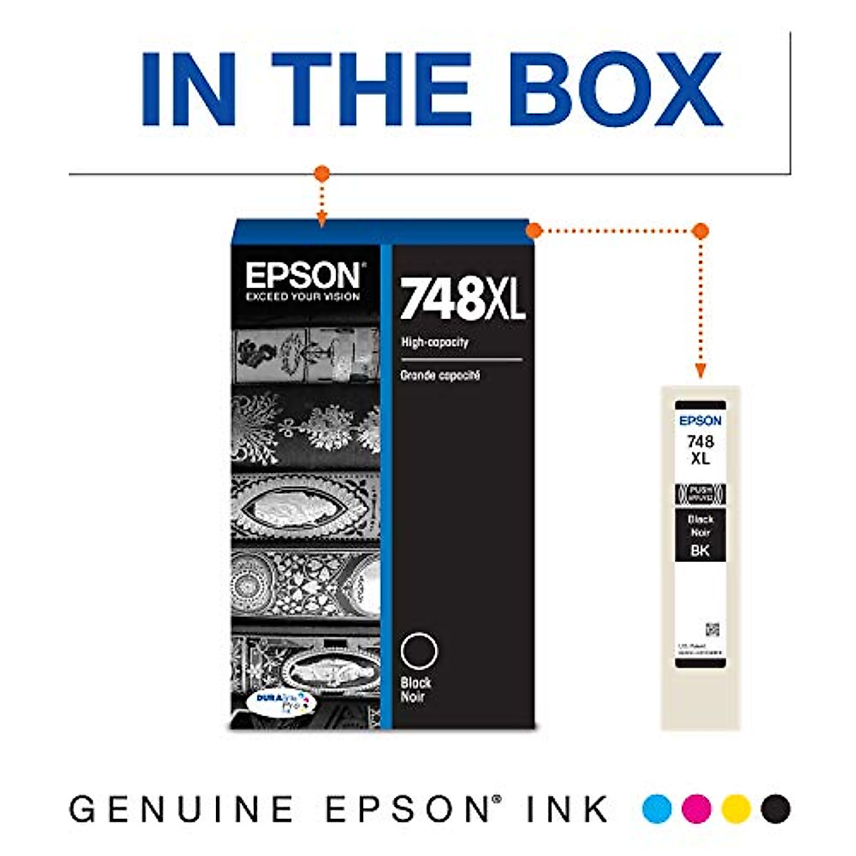 EPSON T748 DURABrite Pro -Ink High Capacity Black -Cartridge (T748XL120) for select Epson WorkForce Printers