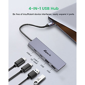 USB C Hub, 4 Port 10Gbps USB C to USB Adapter USB 3.1 Hub GEN2, USB C Splitter Thunderbolt 3 Compatible, PD100W Powered USB C Hub, USB-C Hub for Laptop, Mobile, Tablet, PC