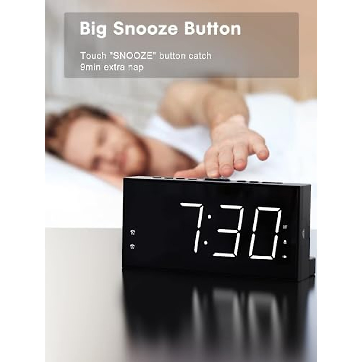 Super Loud Alarm Clock for Heavy Sleepers, Vibrating Alarm Clock for Hearing Impaired Deaf, Teens, Dual Alarm Clock with Bed shaker, Large Display Digital Clock with USB Port, Dimmer, Battery Backup