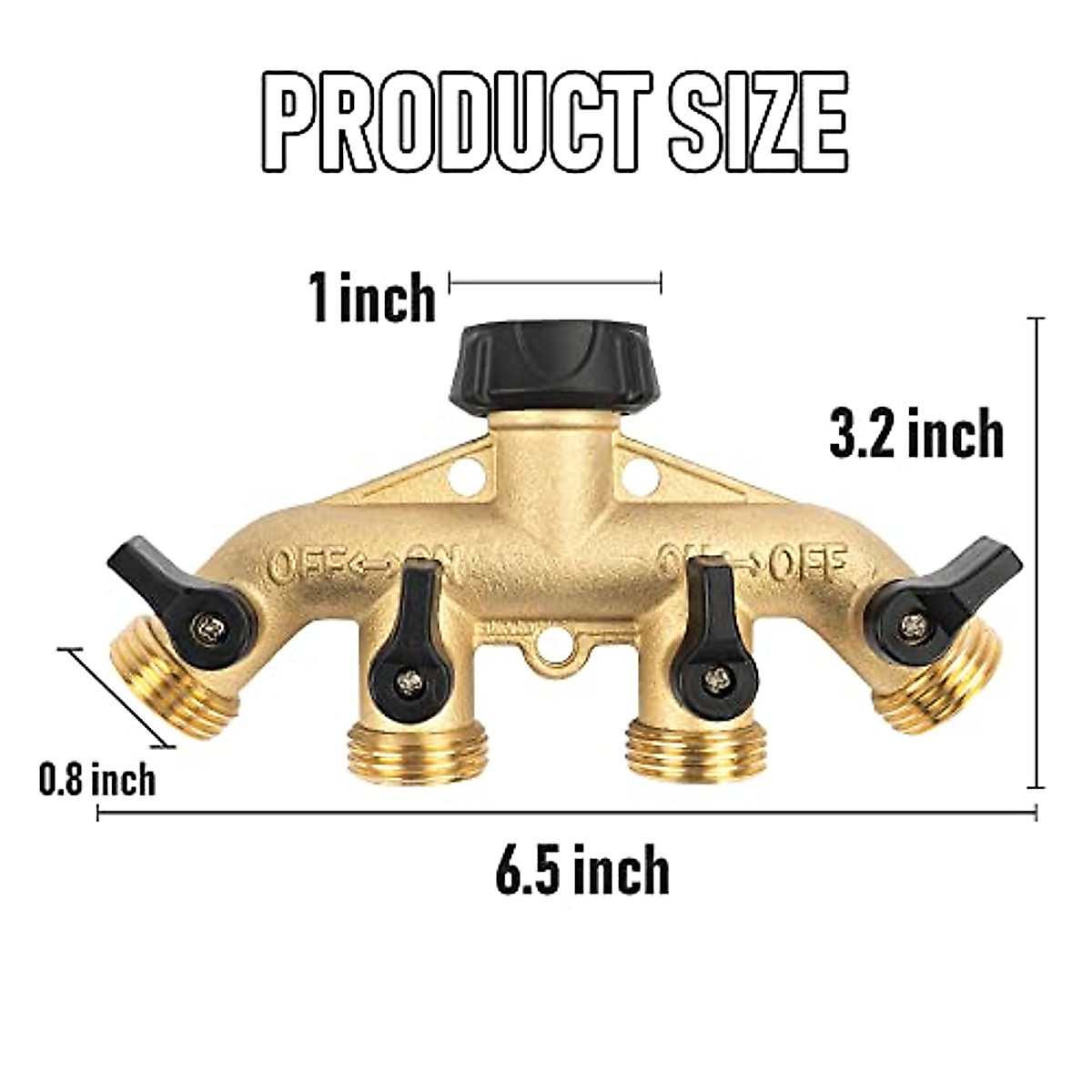 Hourleey Brass 4 Way Heavy Duty Garden Hose Splitter, Water Hose Splitter for 3/4" Hose Connector, Hose Faucet Splitter Hose Spigot Adapter 4 Valves with 4 Rubber Washers & Tape