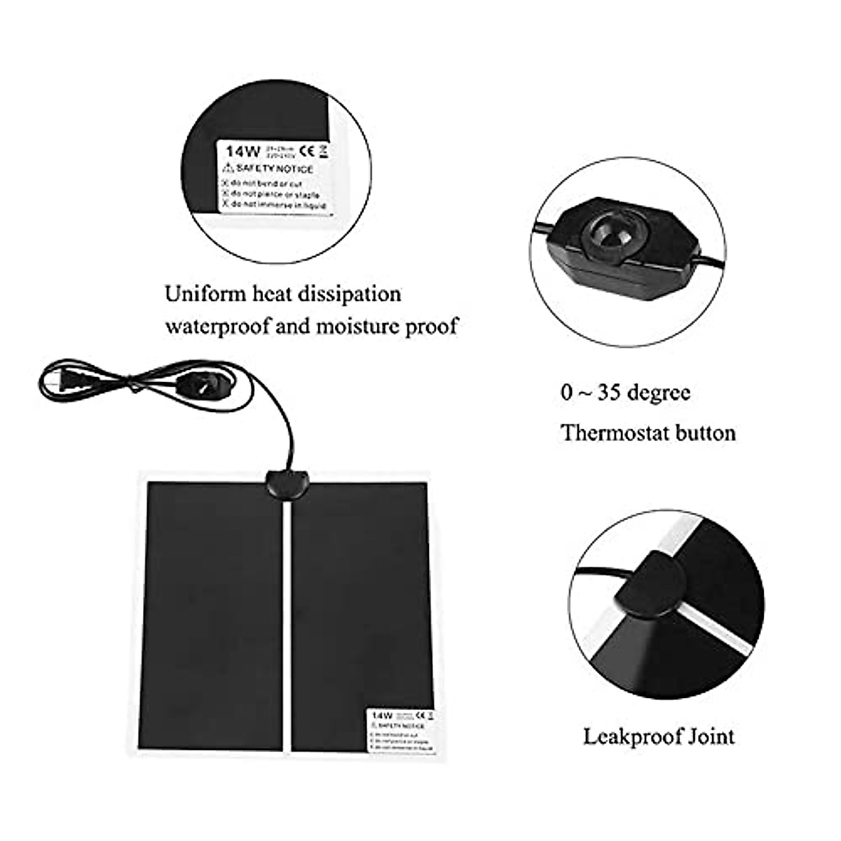 14W Reptile Heating Pad&Reptile Reflective Insulation Film Under Tank Terrarium Keep Warming Pet Animals Heater Heating Pad Mat Reptile