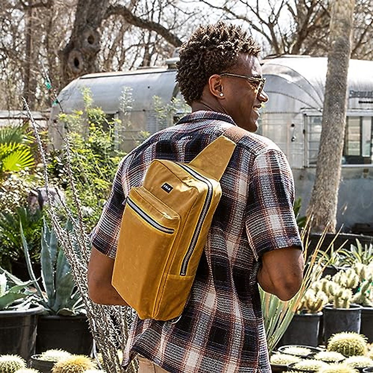 Kolo Derby Shoulder Sling Bag, Cross-Body Shoulder Strap, Organic Waxed Cotton Canvas, Ochre