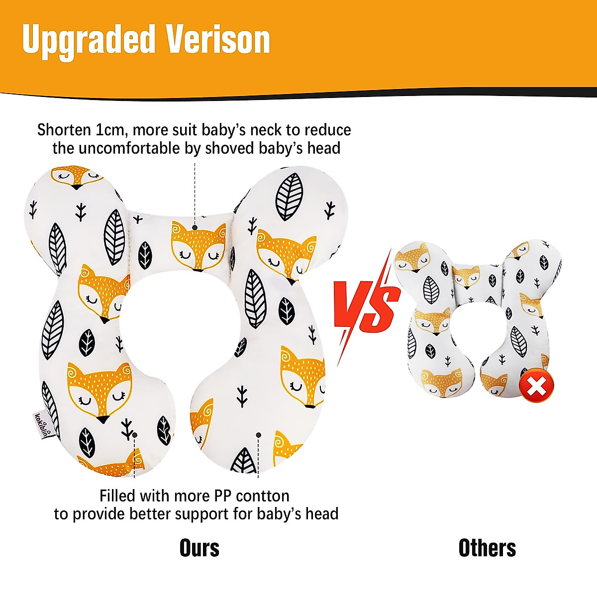 KAKIBLIN Baby Neck Pillow, Upgraded Baby Support Pillow for Head and Neck, Baby Head Pillow Baby Neck Pillow for Car Seat,Pushchair,Travel(Yellow Fox)