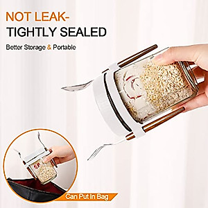 ZCXQM Overnight Oats Containers with Spoon and Fork, 2 Pack 10 oz Mason Jars with Lids for Overnight Oats, Breakfast On the Go Cups Reusable for Milk, Cereal, Fruit(White)