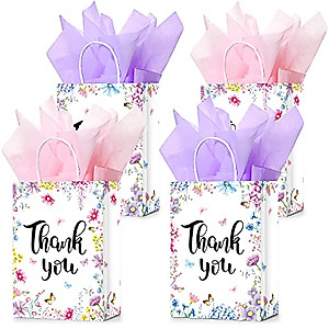 30 Pcs Thank You Gift Bags with Tissue Paper Gold Thank You Wedding Bags with Handle for Business, Shopping, Wedding, Baby Shower, Party Favors (Floral Style)