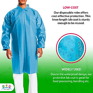 ABC Disposable Lab Coats for Adults X-Large, Blue Fluid Resistant Gowns Disposable, Polyethylene Medical Disposable Gowns, Knee Length Lab Coat Disposable