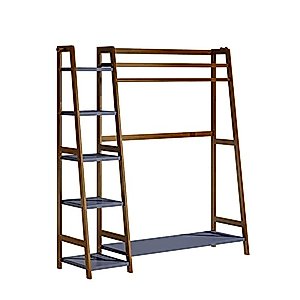 ZJDU Bamboo Clothes Hanging Rack,Portable Closet Organizer,Free Standing Closet Organizer,Heavy Duty Clothe Closet Storage with Shelves,for Bedroom Guest Room,80×40×140cm
