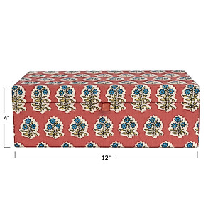 Creative Co-Op Fabric Covered Jewelry Box with Floral Pattern and Interior Mirror, Multicolor