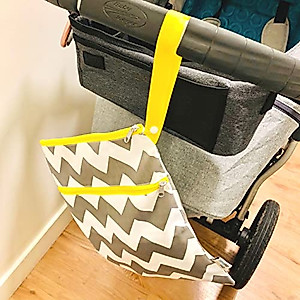 Waterproof Wet Dry Diaper Bags. 2 Pockets, Washable, Reusable for Beach, Pool, Daycare, Stroller, Snowboard Travel, Cloth Towel 12”x14” 2 Pieces (Navy Blue & Aqua)