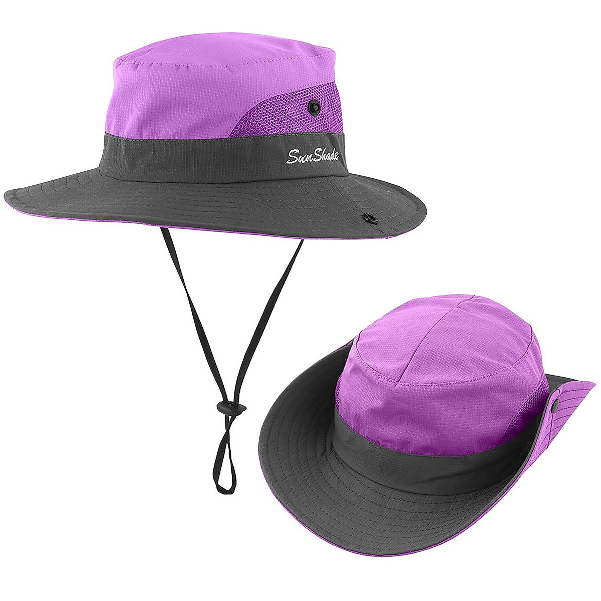 IYEBRAO 2 Pack Womens Ponytail Sun Hat UV Protection Bucket Hats Foldable Wide Brim Summer Boonie Beach Cap Fishing Hiking(Purple & Sky Blue)