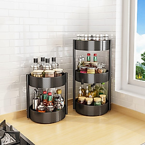 YunNasi Spinning Spice Rack Lazy Susan Rotating Spice Rack Carbon Steel Turntable Condiment Holder Detachable for Pantry Cabinet Cupboard (2 Tiers)