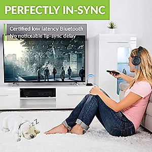 Avantree HT5009 & HS102, Bundle - Wireless Over-Ear Headphones for TV with Bluetooth Transmitter, No Audio Delay, Longe Range & Metal Headphone Stand Hanger wih Cable Storage Tray, Soft Silicone Skin