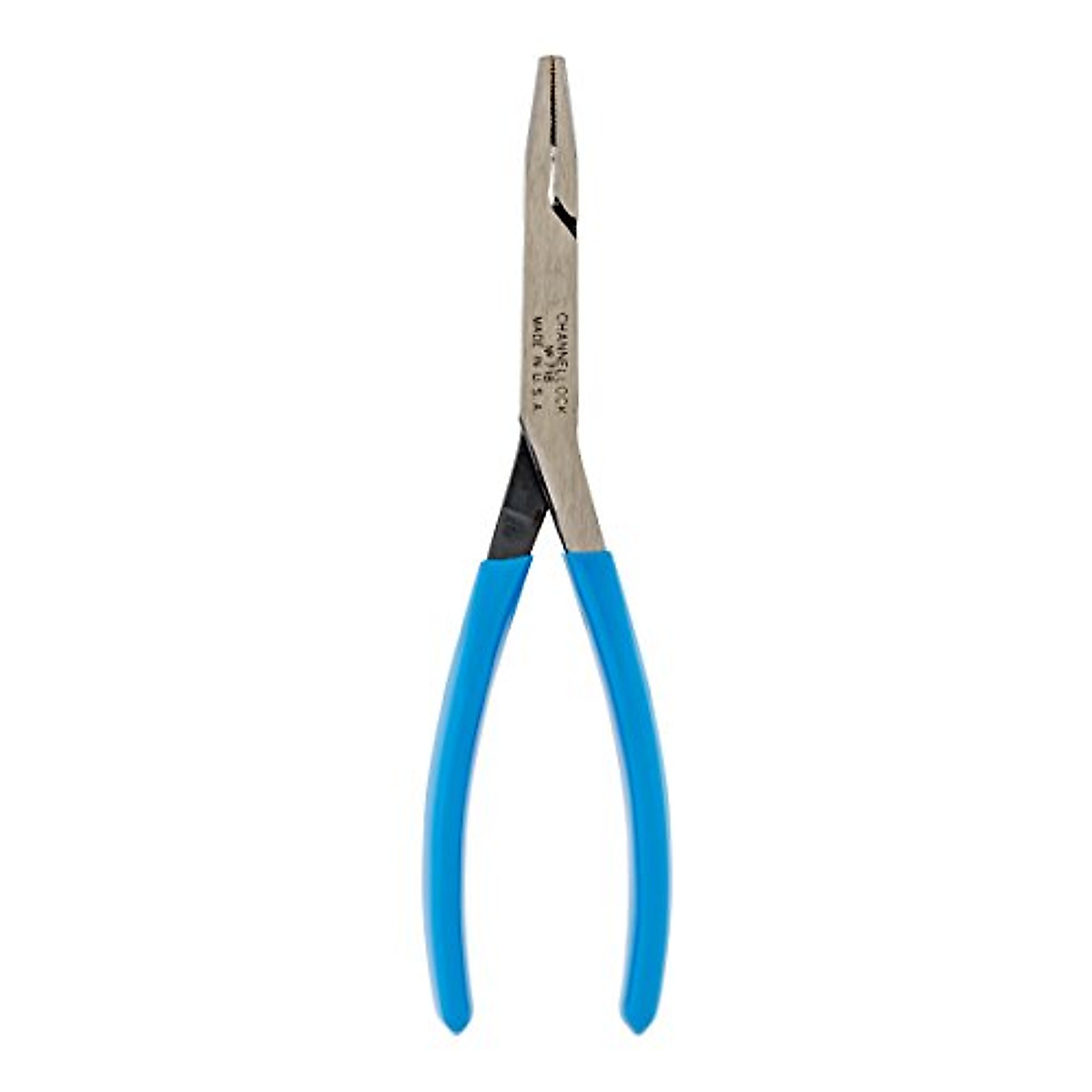 Channellock 718 8-Inch Flat Nose Pliers | Duckbill Jaw Pliers with Extra Long Nose and Crosshatch Teeth Pattern Designed for Hard-to-Reach Places | Forged of High Carbon Steel | Made in the USA