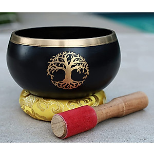 Tibetan Tree Of Life Singing Bowl Mallet Cushion Set ~ For Meditation, Yoga, Spiritual Healing and Mindfulness ~ Extra Large Black