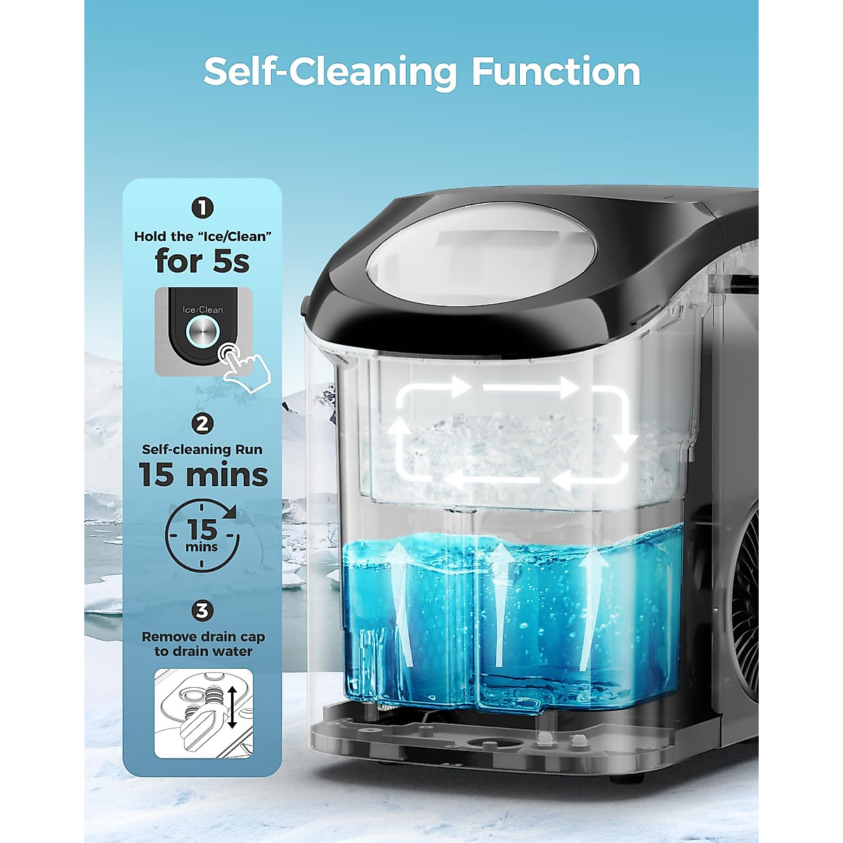 Nugget Ice Maker Countertop, 33 lbs in 24 Hours, Self-Cleaning Sonic Portable, Soft Chewable Pebble Ice in 5 Mins Home/Kitchen/Office,Like-New