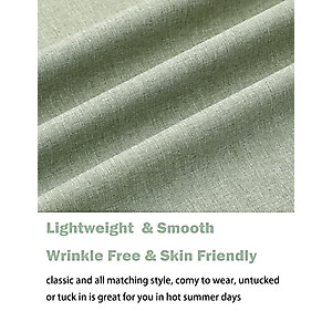 Elanbells Mens Linen Dress Shirt Beach Untucked Wrinkle Free Lightweight Shirt Green