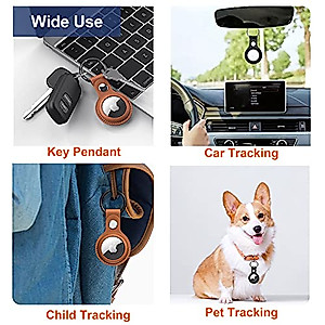 Apple Air Tag Holder Keychain - Airtag Keychain, PU Leather Airtag Holder, Airtag Case with Anti-Lost Key Chain for Luggage, Keys, Pets, Kids, Bag -Brown