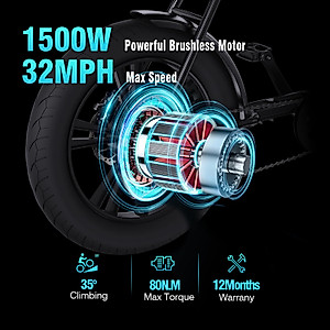 VOWSWAY 20'' Fat Tire Electric Bike for Adults 32 Mph 60 Miles, Ebike 1500w/48v/16ah with Removable Battery, 2 Person Electric Bike with Long Saddle, Retro Motorcycle Design E-Bike…