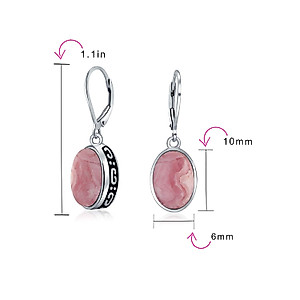 3Ct Natural Pink Rhodochrosite Dome Oval Western Style Bezel Set Lever Back Dangle Earrings For Women .925 Sterling Silver