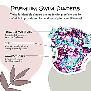 Reusable Swim Diaper & Wet Bag for Babies, Infants & Toddlers 0-2 Years Adjustable Girls Swimming Diaper & Water Resistant Swim Bag – Floral – 1 Pack by Will & Fox